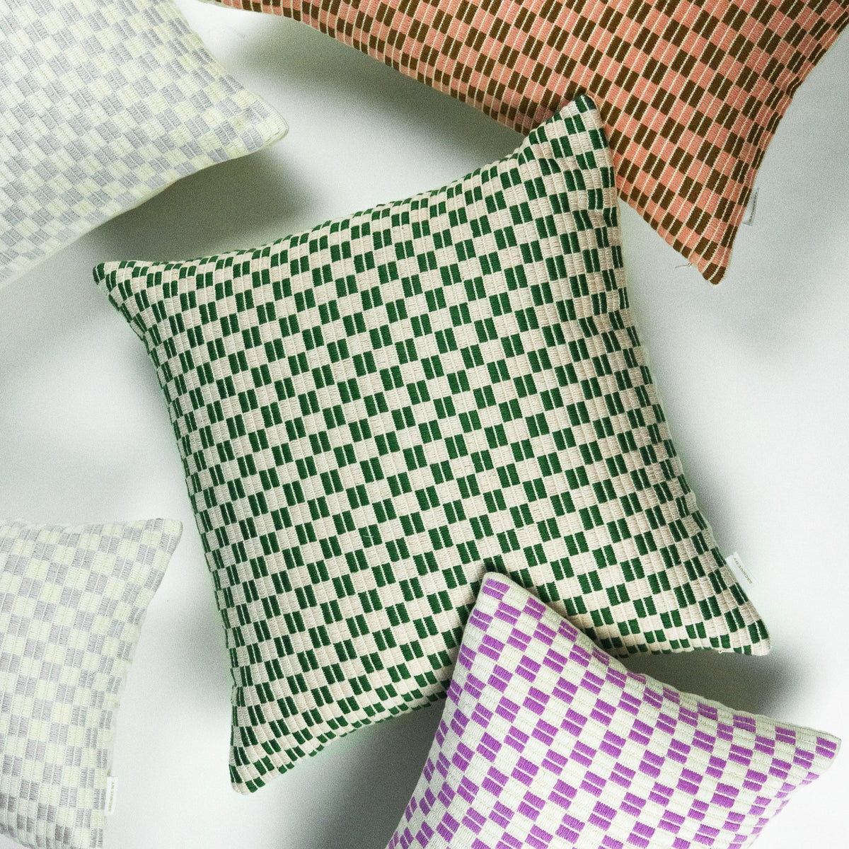 Checkered Brocade Pillow - Green & Cream – Archive New York